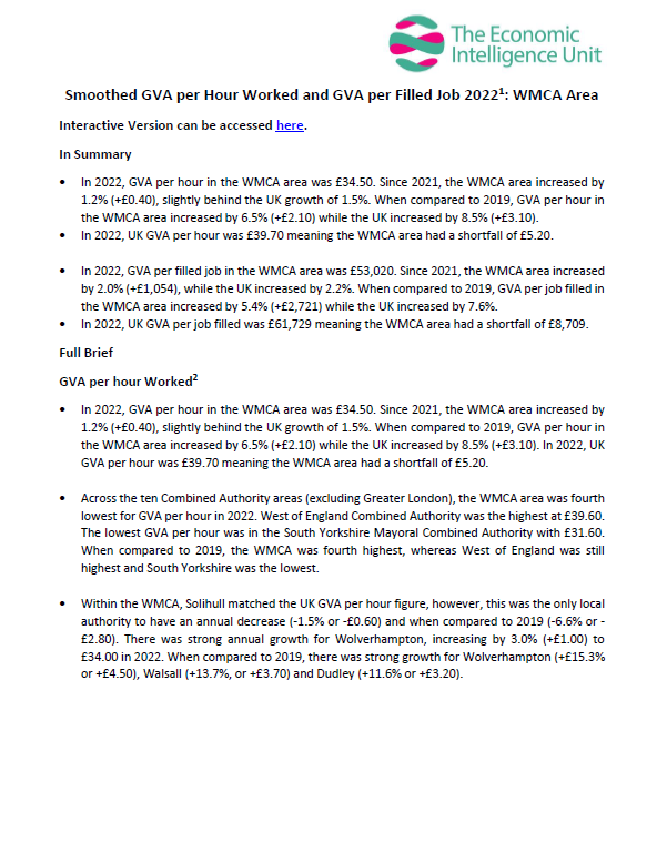 WMCA Productivity | EIU