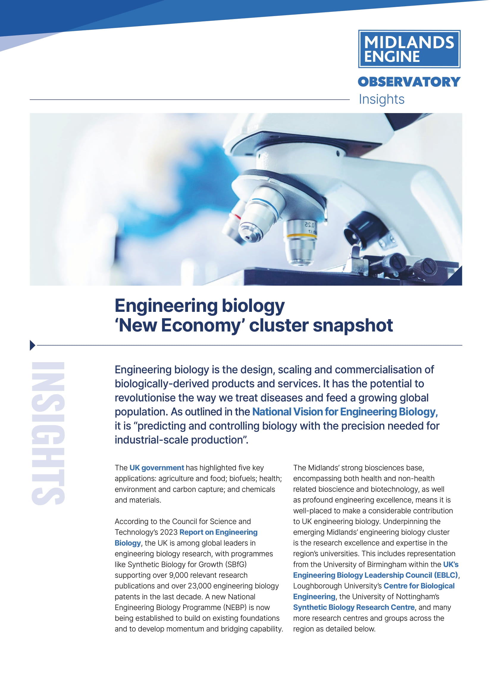 Midlands Engine 'New Economy' Cluster Snapshot: Engineering Biology | EIU