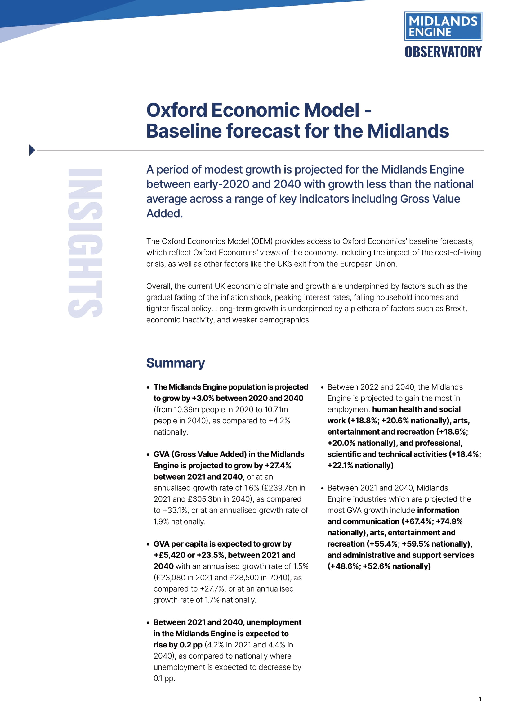 Oxford Economic Model - Midlands Baseline Forecast | EIU